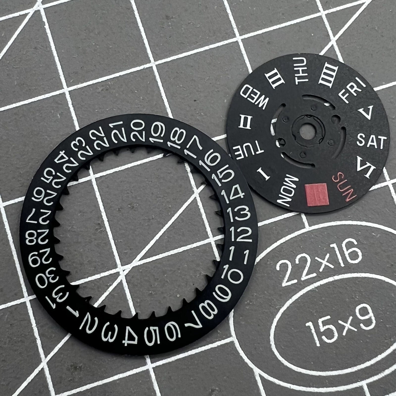 Roman /English Font Black Date Disk Wheel Week for NH36 Movement - Ele ...