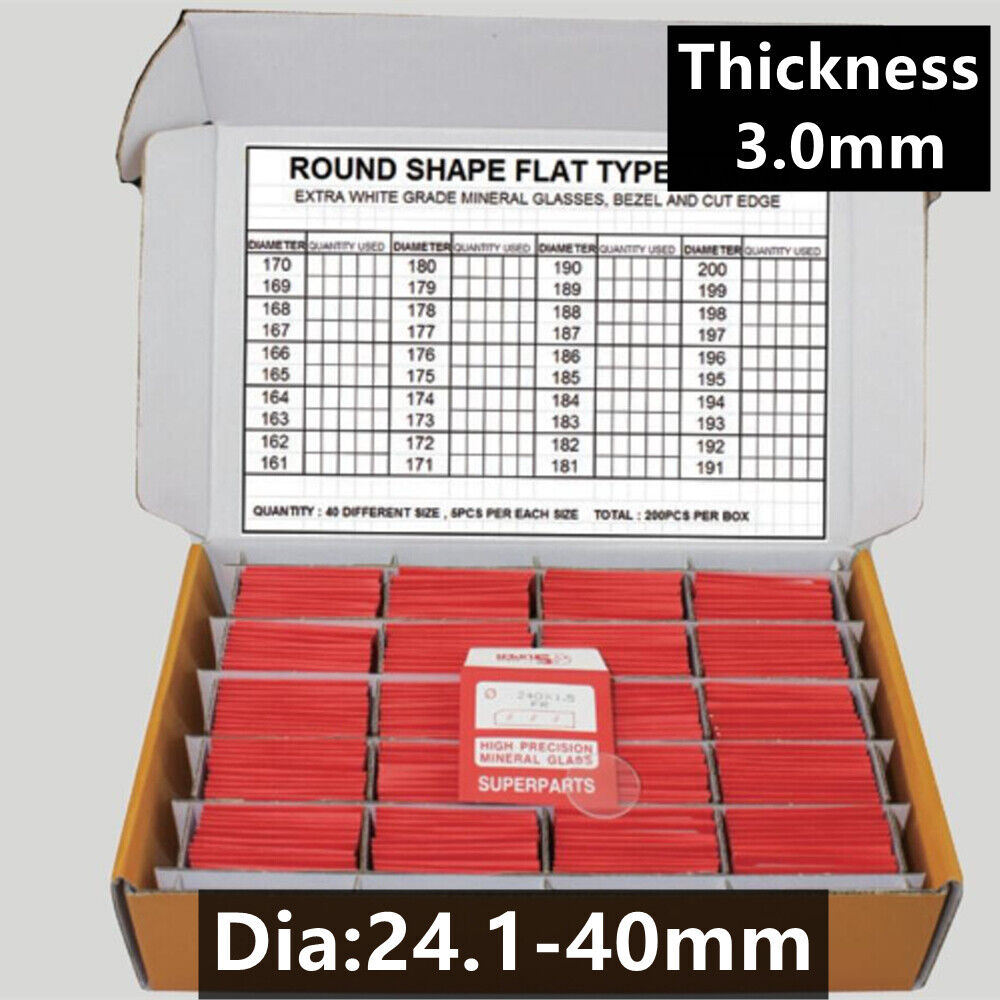 Premium 3.0mm Thick Round Watch Glass Set - 160pcs Replacement Crystal ...
