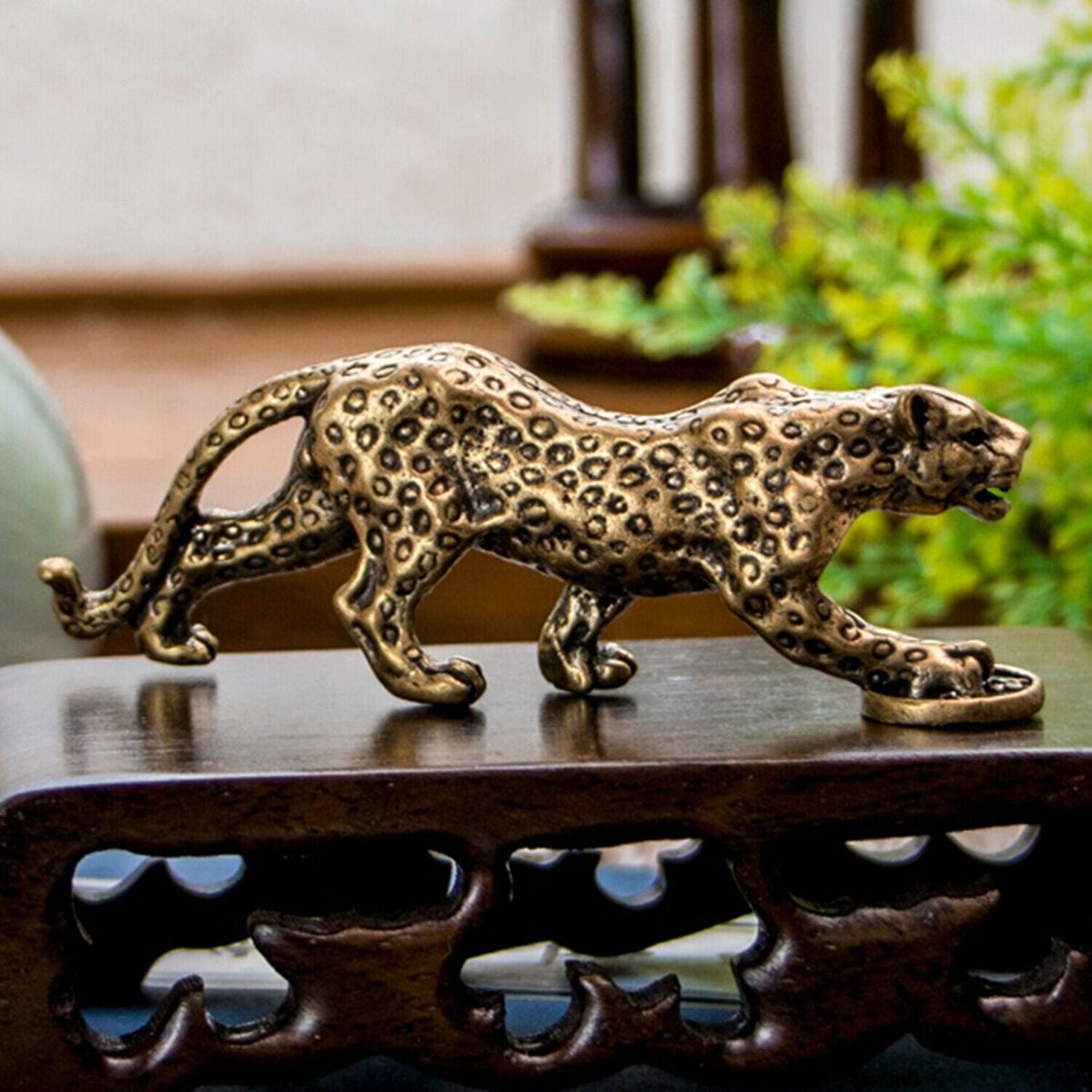 Vintage Hand Carved Solid Copper Leopard Figurine ? Eco-Friendly Art f ...
