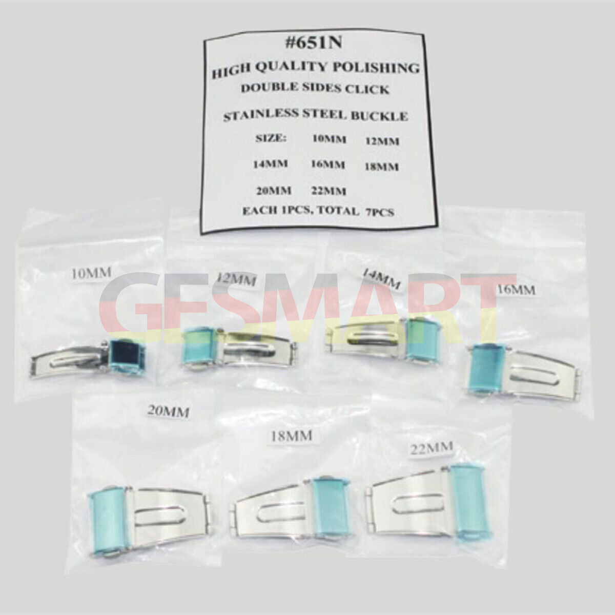 7pcs Silver Polishing Double Sides Click Stainless Steel Watch Buckles ...