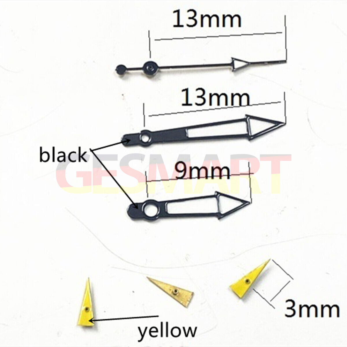 Yellow Small Second Hand Black Trim Watch Hands for Miyota OS10 OS20 O ...