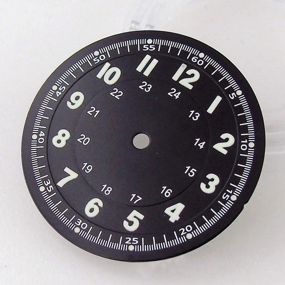 Pilot 29mm Nologo Watch Dial Face Black Silver for NH35 NH36 Movement ...